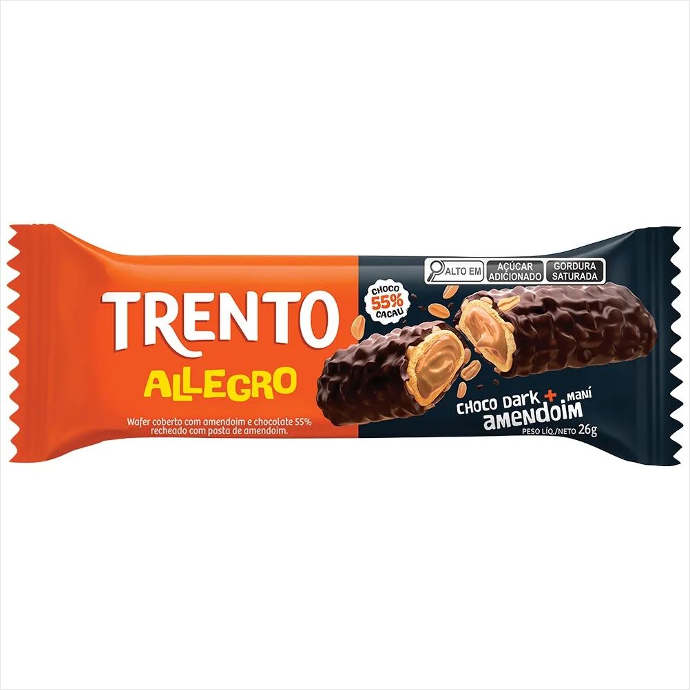 Chocolate Wafer Dark com Amendoim Allegro Trento 26g Chocolate Wafer Dark com Amendoim Allegro Trento 26g