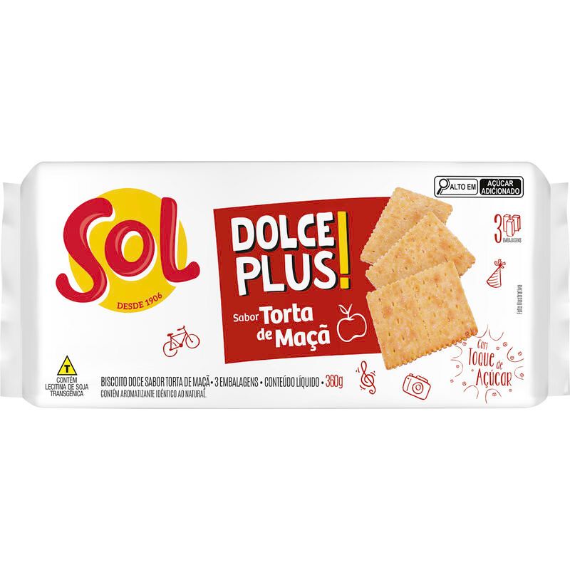Biscoito Torta de Maçã Sol Dolce Plus Pacote 360g